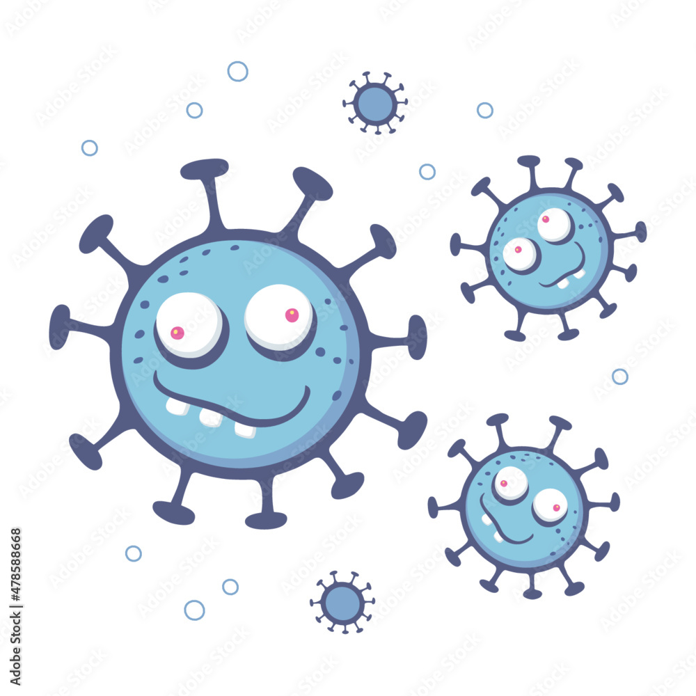 Blue cartoon Corona Virus. Vector illustration of viruses for children ...