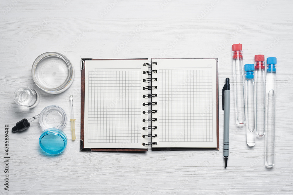 Water sample research concept. Water pollution background. Test tubes ...