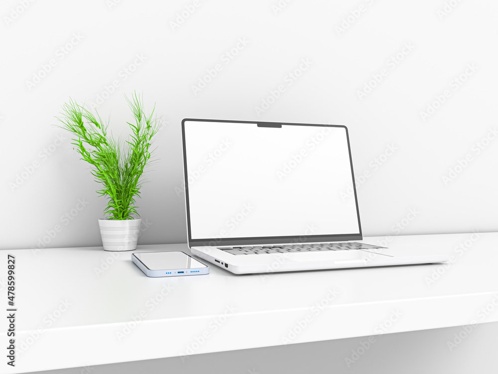 Laptop on table. Latest and new laptop 2022. Laptop and smartphone on ...