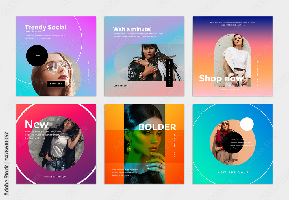 Trendy Gradient Social Layouts with Photo Placeholders Stock Template ...