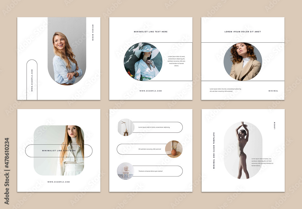 Clean Mobile Social Media Posts with Rounded Photo Placeholders Stock ...