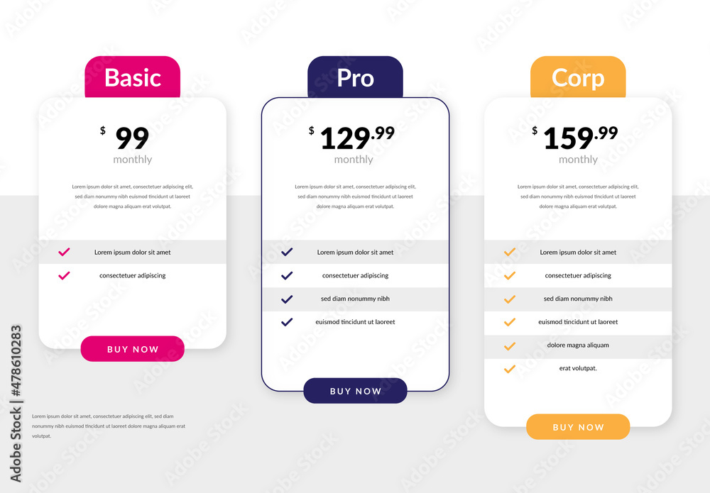 Three Subscription Plan Options Layout Stock Template | Adobe Stock