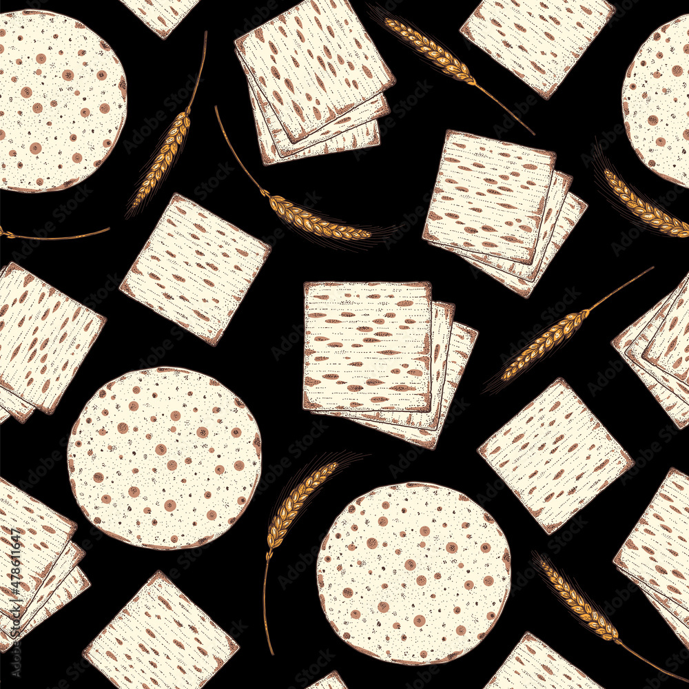 Matzo seamless pattern. Vector illustration. Hand drawn sketch, menu ...