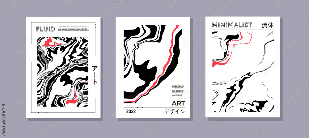 Abstract futuristic with flow shapes posters. Minimal Swiss retro art ...