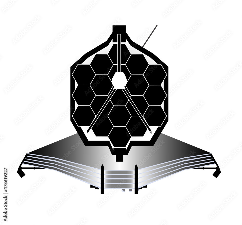 James Webb Space Telescope front view in black and white isolated ...