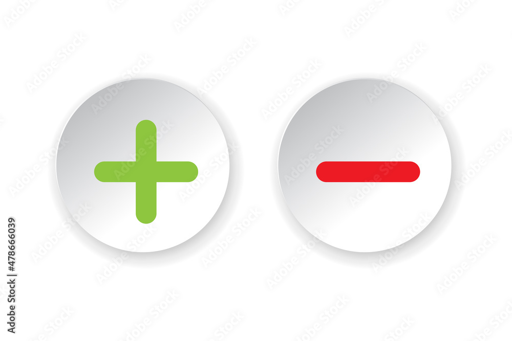 Green plus and red minus flat vector icons.Circle symbols add and ...