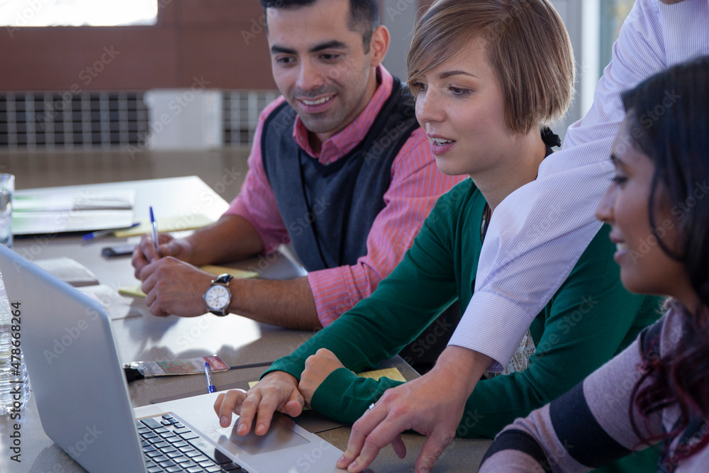 Happy adults in conference classroom Stock Photo | Adobe Stock