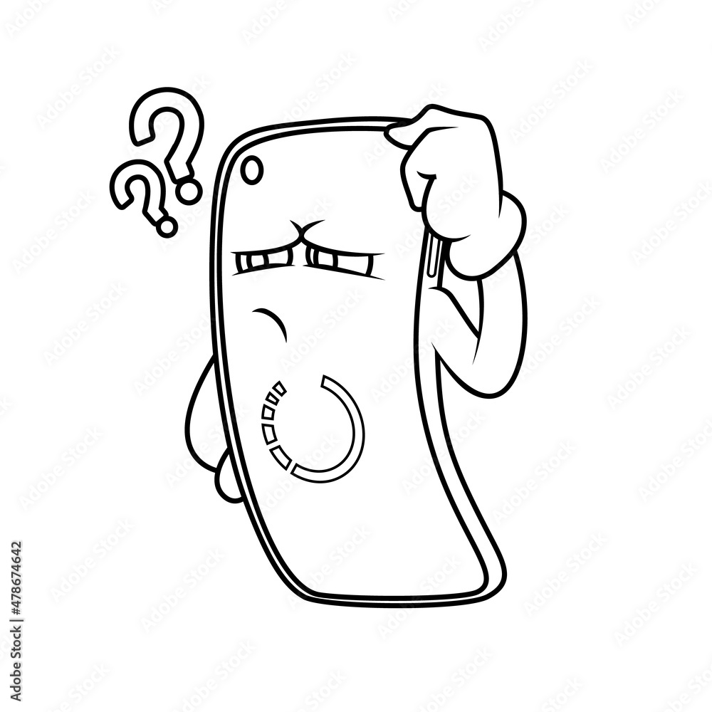 Smartphone cartoon character coloring illustration with loading pose ...