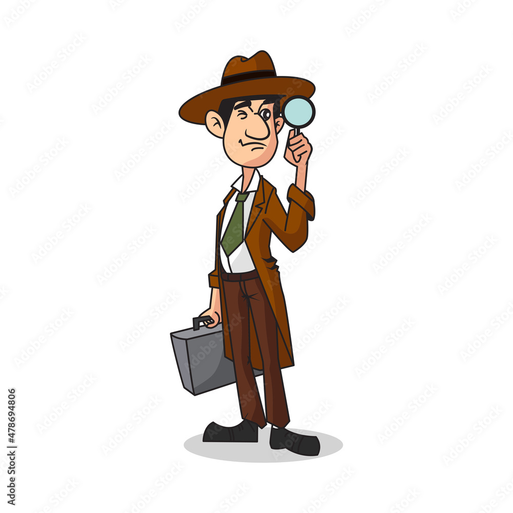 Cartoon detective vector illustration with simple shadings Stock Vector ...