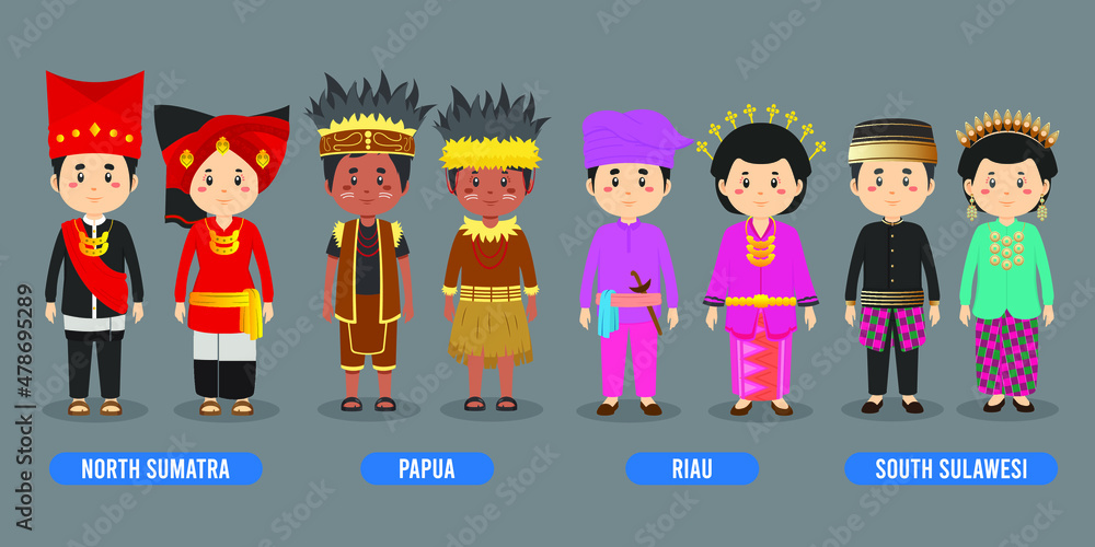 Character in Different Indonesian Traditional Costumes Stock Vector ...