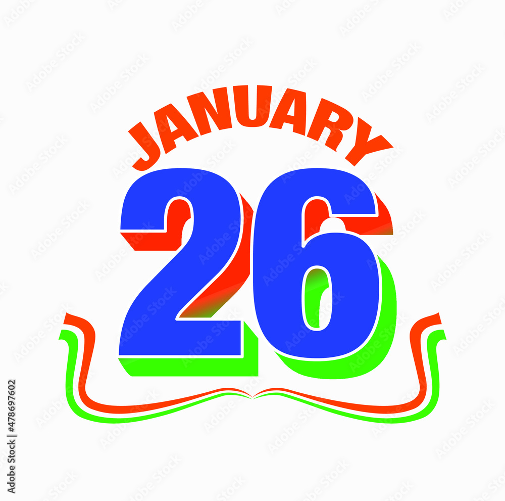 January 26 icon. Happy Republic day of india. 26 number indian flag ...