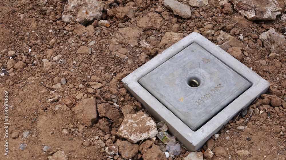 Buried earth rod inspection pit in ground. Ground concrete pits for ...