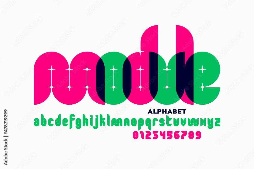 Modular style font, alphabet letters and numbers, vector illustration ...