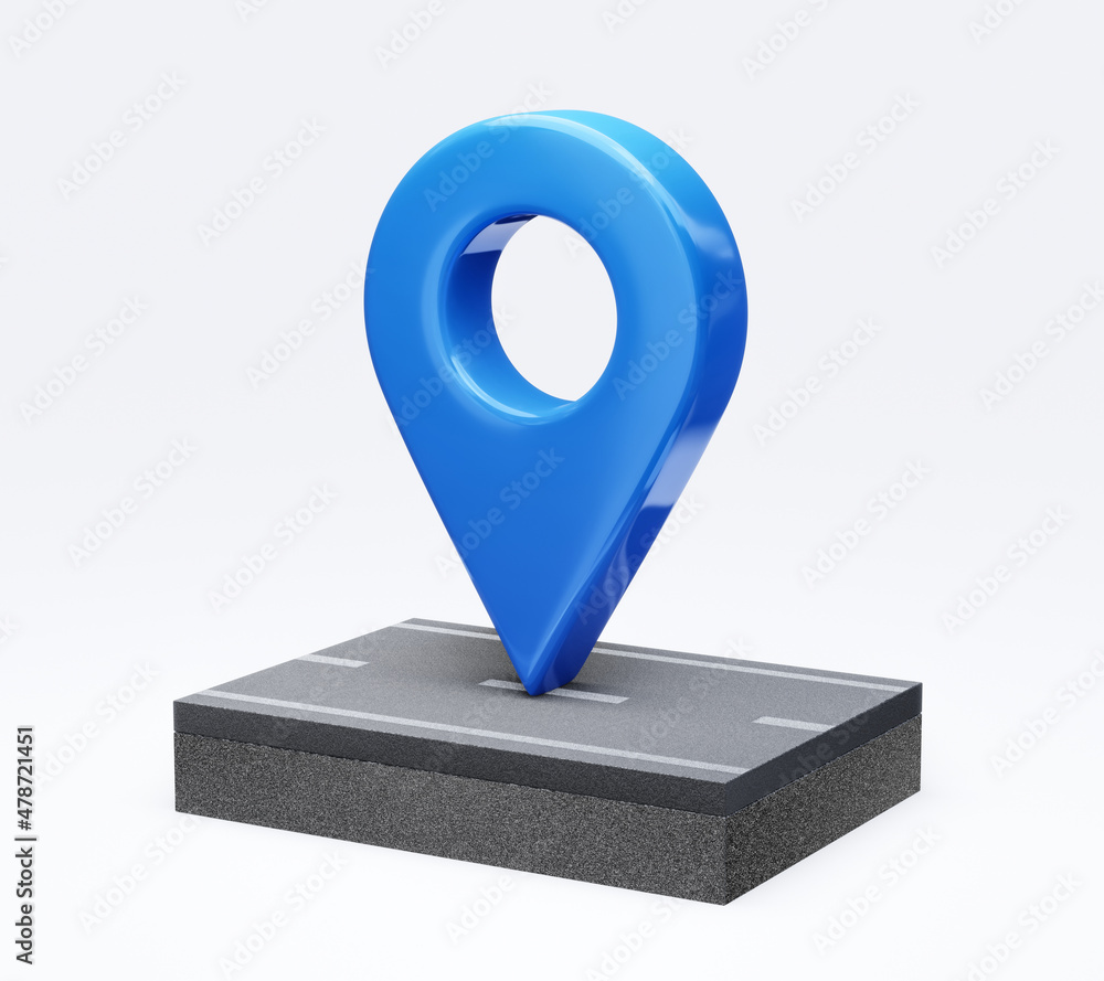 Location pin icon of street traffic road 3d layer sign or travel gps ...