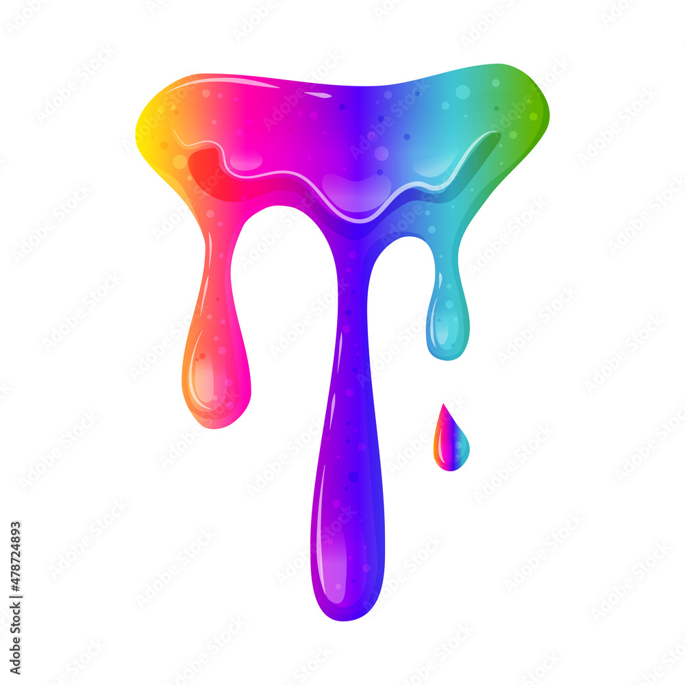 Rainbow dripping slime. Sticky, viscous liquid. Bright toy for children ...