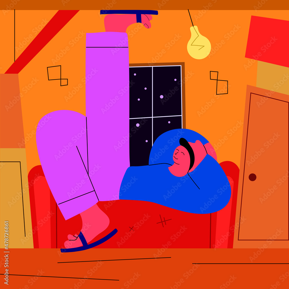 Illustration of a man resting at home on a couch, the concept of ...
