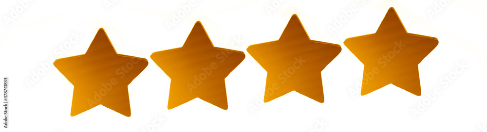 Four gold stars customer icon for product rating review. 4 wooden ...