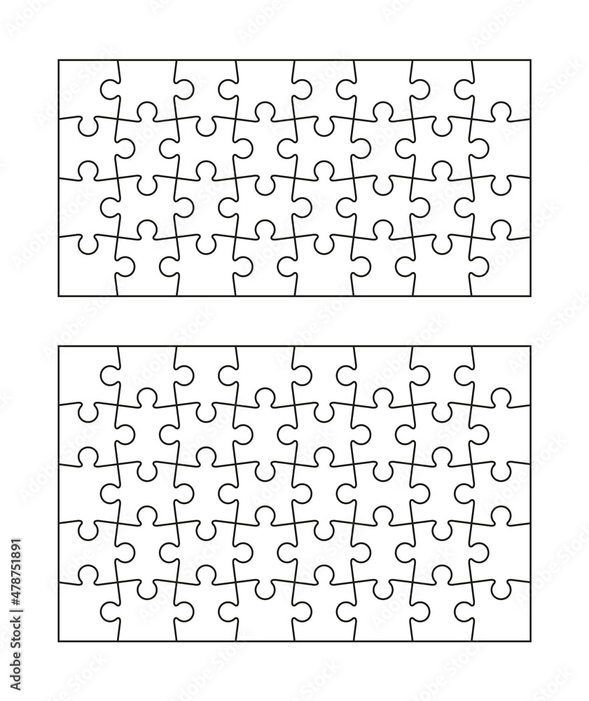 Puzzle pieces. Jigsaw outline grid. Thinking mosaic game. Set of two ...