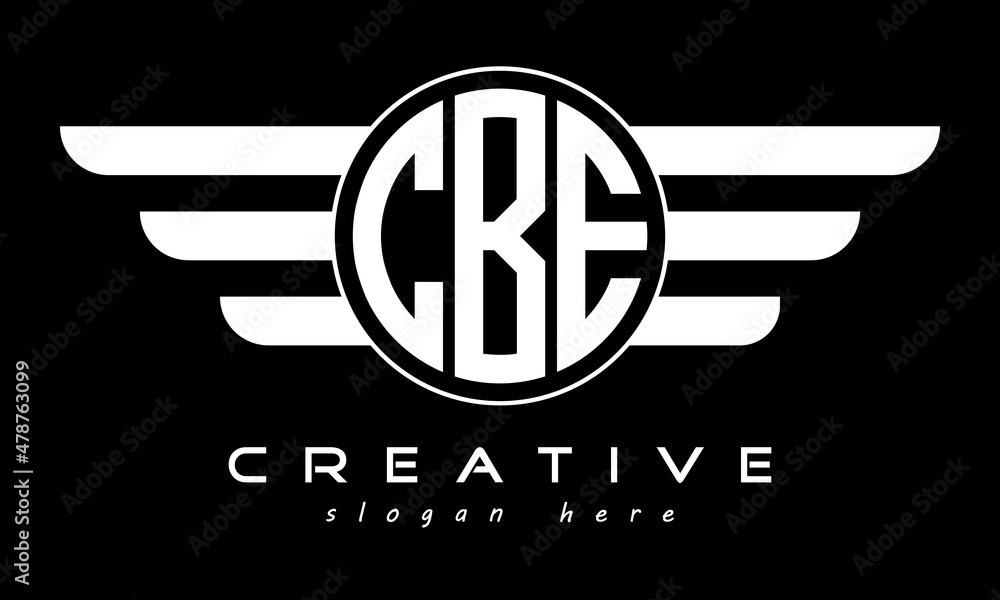 CBE three letter monogram type circle letter logo with wings vector ...