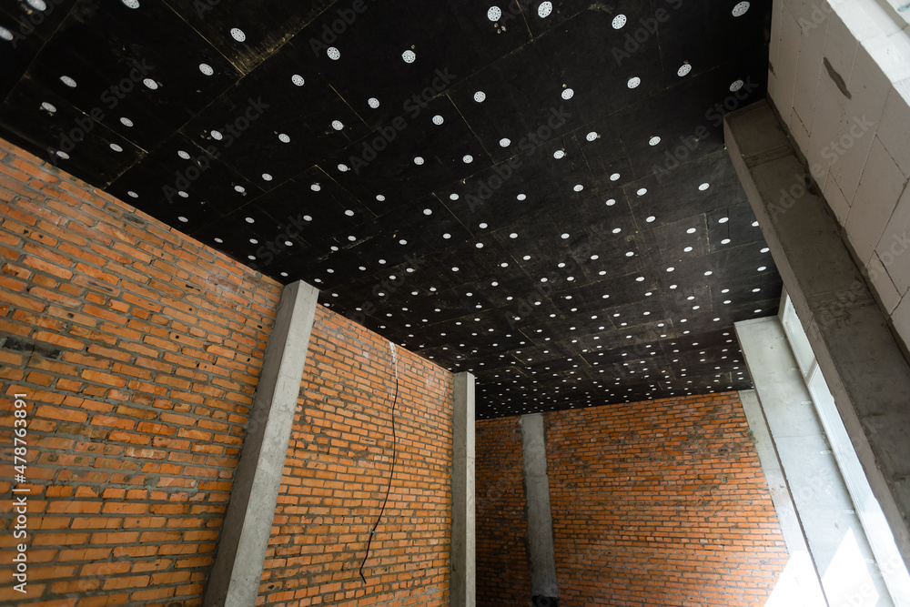 construction of installed in the sloping ceiling of a house. Stock ...