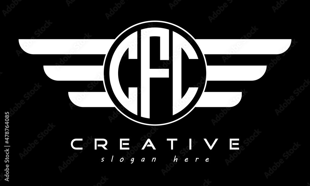 CFC three letter monogram type circle letter logo with wings vector ...