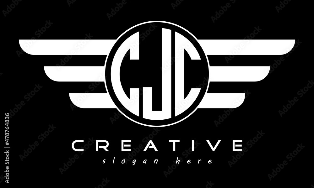 CJC three letter monogram type circle letter logo with wings vector ...