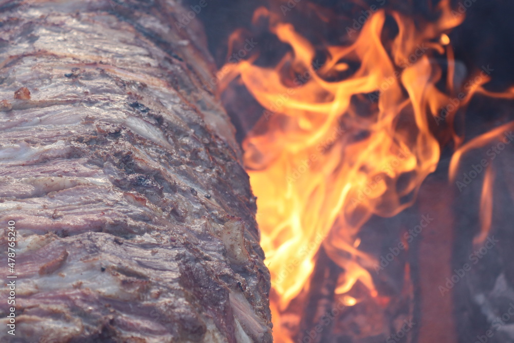 traditional turkish oltu cag crochet shish kebab doner grilled in wood ...