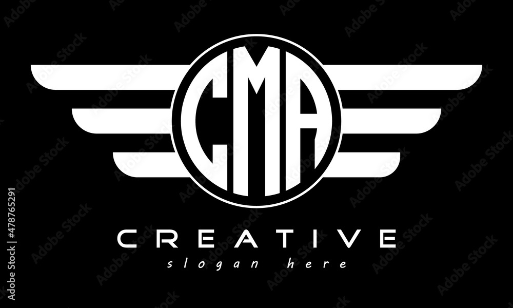 CMA three letter monogram type circle letter logo with wings vector ...