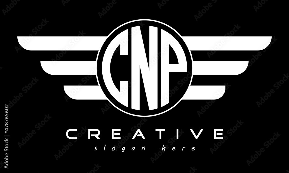CNP three letter monogram type circle letter logo with wings vector ...