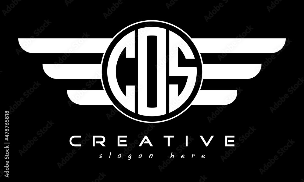 COS three letter monogram type circle letter logo with wings vector ...