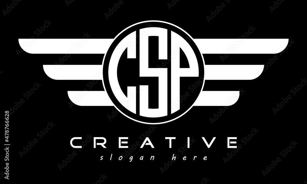 CSP three letter monogram type circle letter logo with wings vector ...