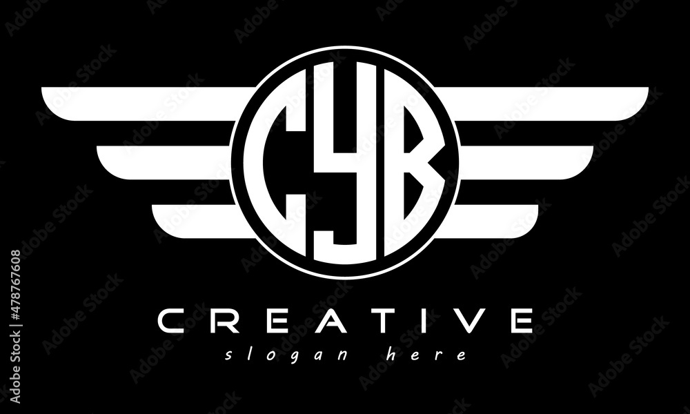 CYB three letter monogram type circle letter logo with wings vector ...