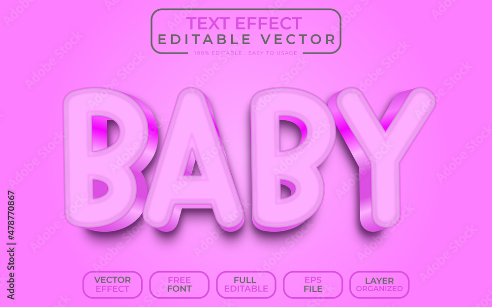 Baby 3D Text Effect EPS Vector File Stock Vector | Adobe Stock