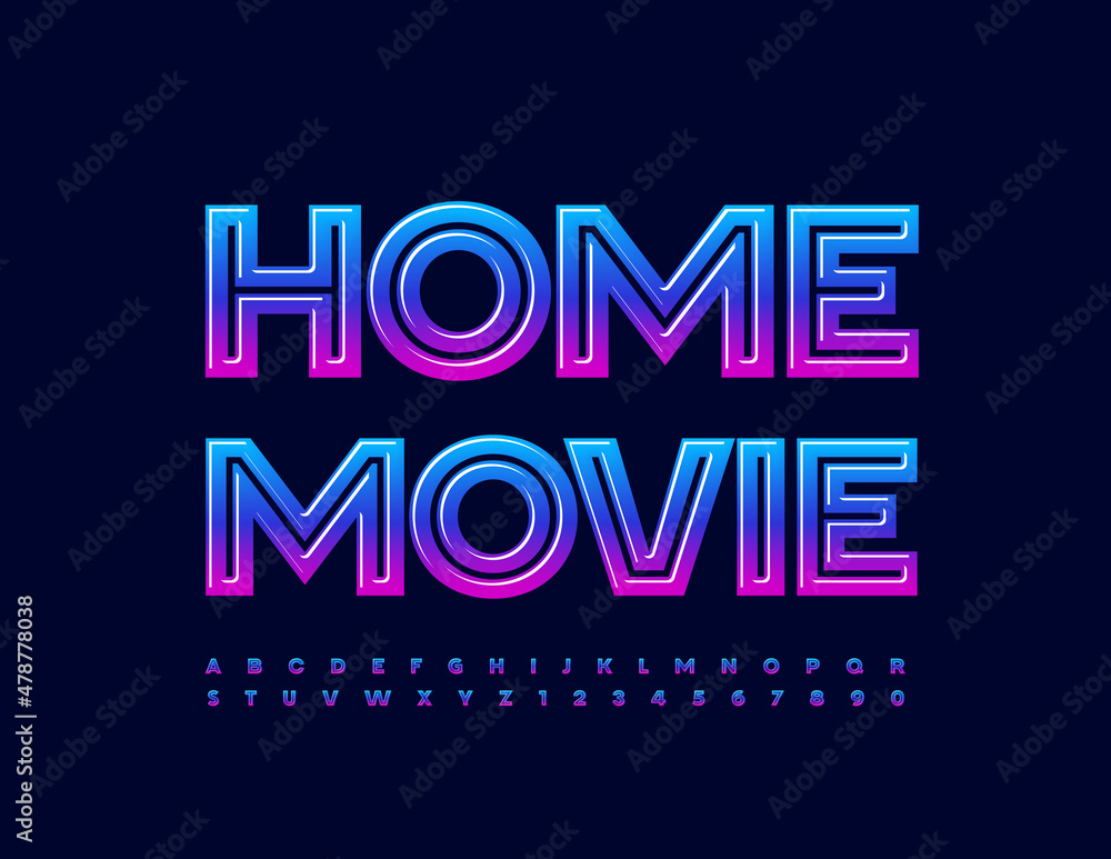 Vector event flyer Home Movie. Trendy Alphabet Letters and Numbers set ...