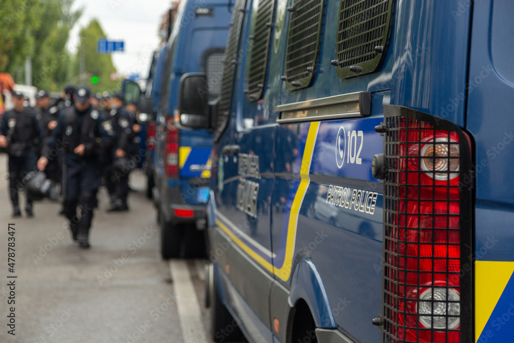 Police special bus to transport units. Kyiv, Ukraine. Stock Photo ...