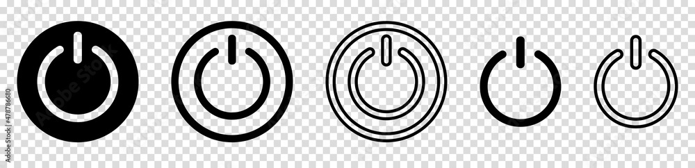 On-off icon set. Vector black shut down icons. Flat and line art style ...