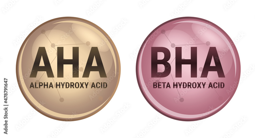 Vector set of AHA and BHA icons – beta hydroxy acid and alpha hydroxy ...