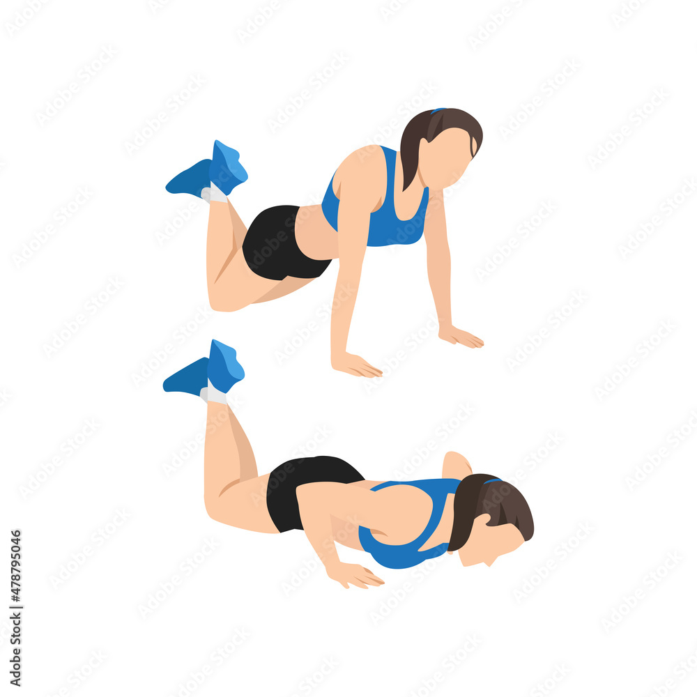 Woman doing Modified knee push ups exercise. Flat vector illustration ...