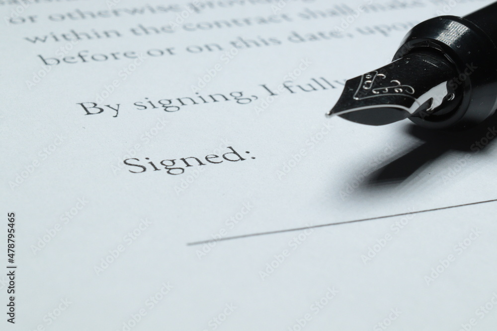 Fountain Pen placed next to signature blank Stock Photo | Adobe Stock