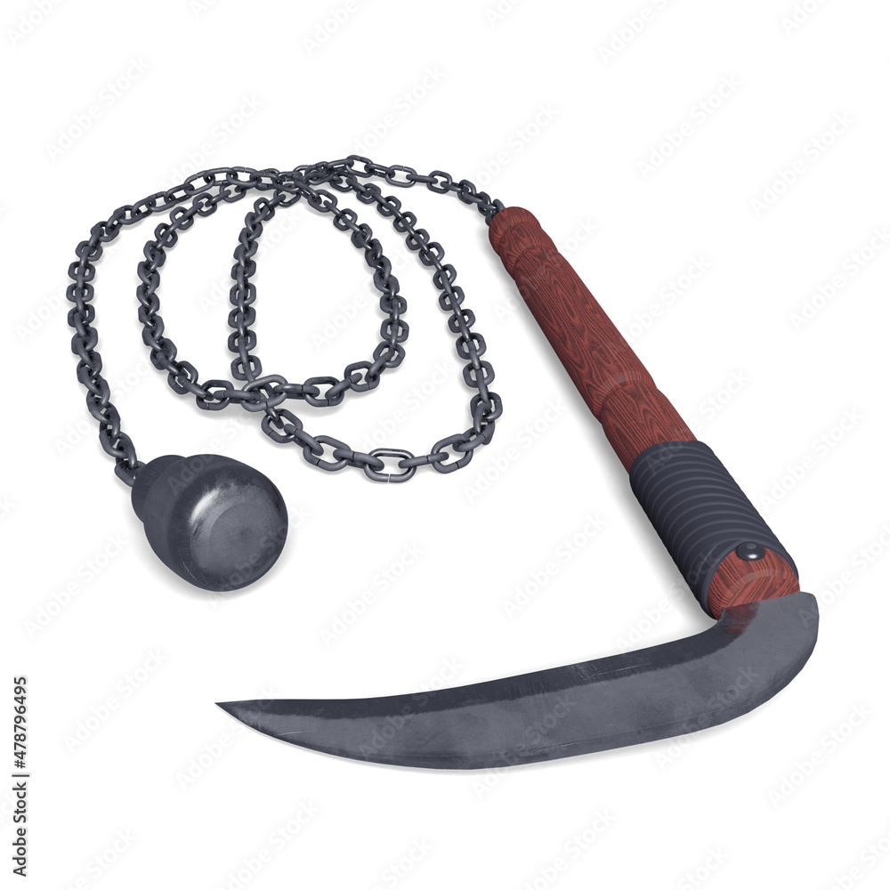 Kusarigama - Traditional japanese weapon on white background 3d ...
