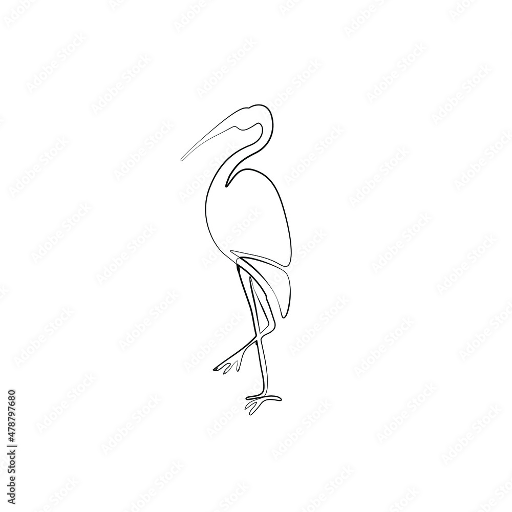 Heron, continuous line drawing, small tattoo, print for clothes and ...