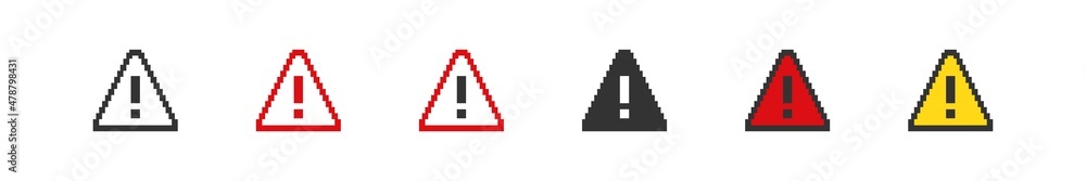 Danger sign attention pixel icons. 8 bit pixel button set. Collection ...