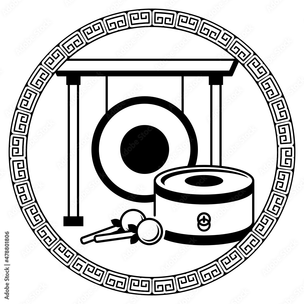 Drum and Taiko with Stick Concept, Tanggu with Stars Vector Color Icon ...