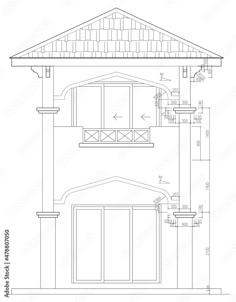 CAD generated 2D black and white architectural detail drawing. Drawings ...