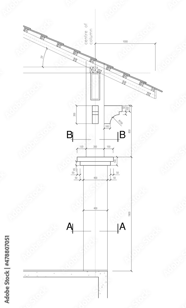 CAD generated 2D black and white architectural detail drawing. Drawings ...