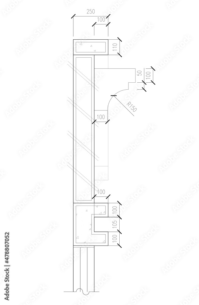 CAD generated 2D black and white architectural detail drawing. Drawings ...