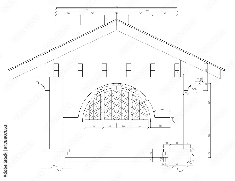 CAD generated 2D black and white architectural detail drawing. Drawings ...
