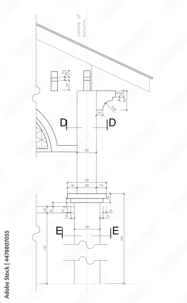 CAD generated 2D black and white architectural detail drawing. Drawings ...