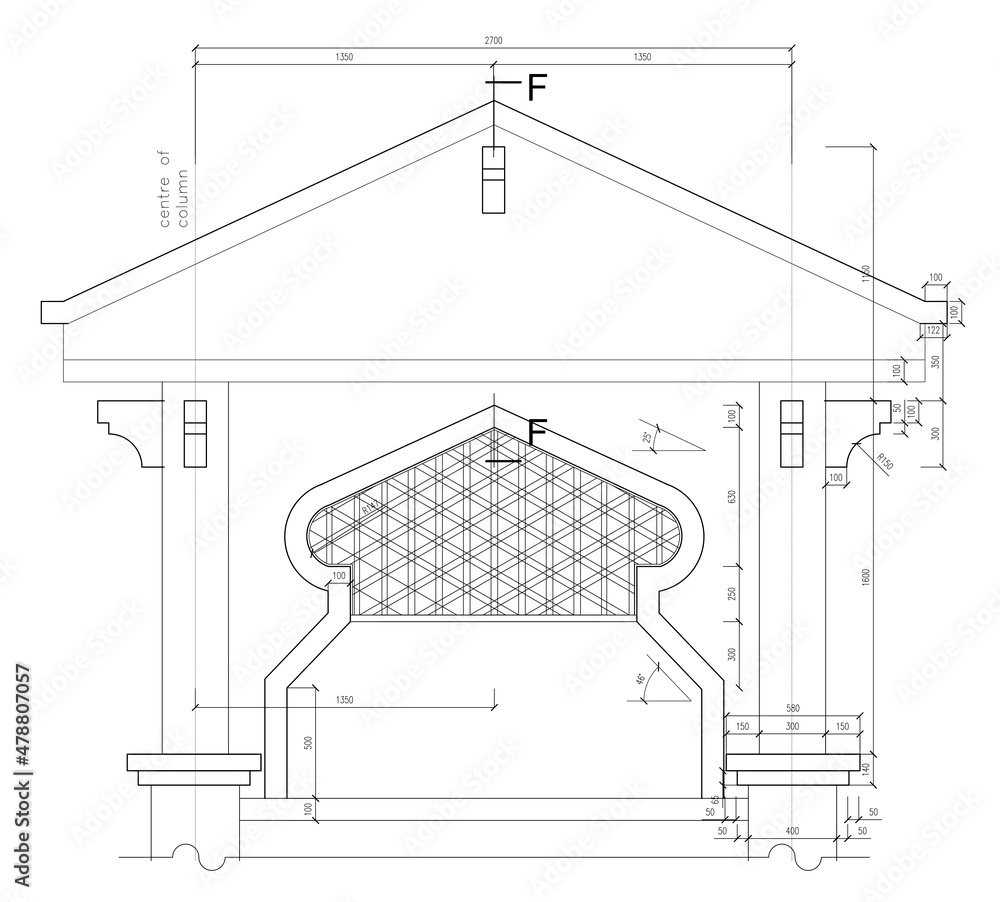 Stockillustratie CAD generated 2D black and white architectural detail ...