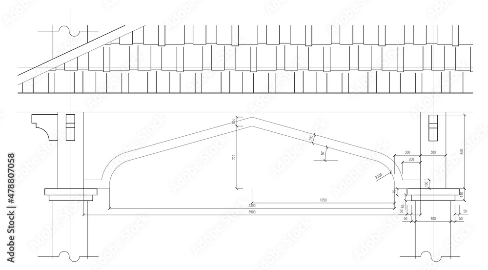 CAD generated 2D black and white architectural detail drawing. Drawings ...